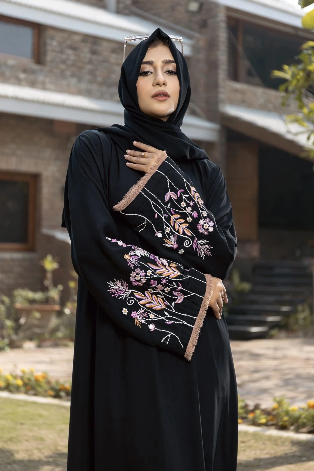 Fabeha Black Elegant Embroidery Abaya by Alsanaya